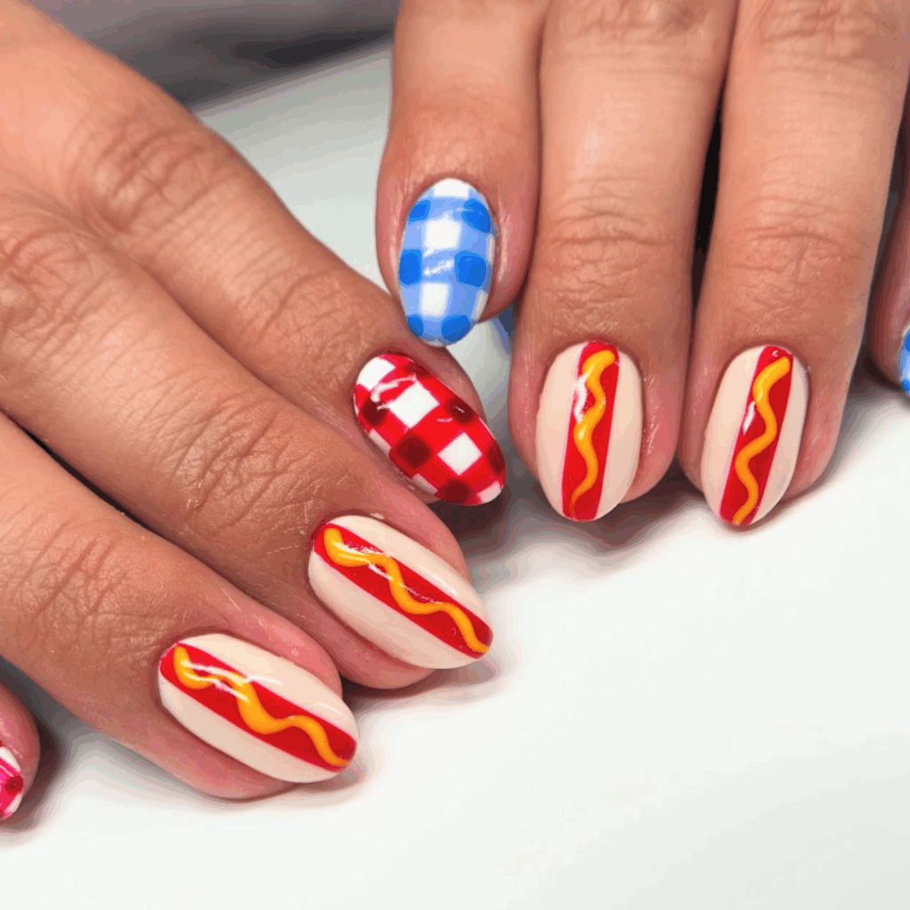 4th of July Nail Idea: Hot Dog Nail Designs - Behindthechair.com